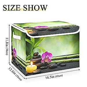 innewgogo Bamboo Mat with Flower Stone Storage Bins with Lids for Organizing Foldable Storage Bins with Handles Oxford Cloth Storage Cube Box for Bed Room