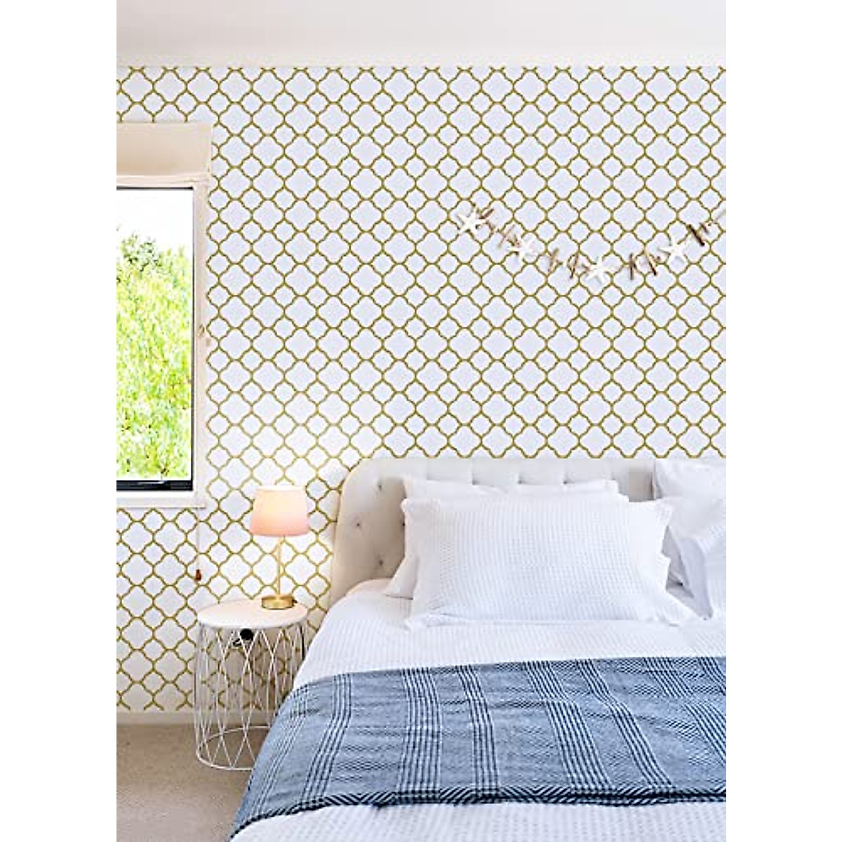 Feisoon 17.7" ｘ118 White and Gold Trellis Wallpaper Peel and Stick Trellis Contact Paper Removable Wallpaper Self Adhesive Wallpaper Modern Trellis Wallpaper for Wall Furniture Decor Vinyl Roll