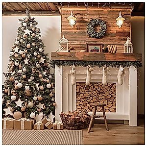 AIIKES 10X10FT Christmas Theme Backdrop Xmas Photography for Backdrop Christmas Tree Wreath Gift Box White Socks Holiday Party Backdrop Studio Props 12-381