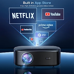 4K Projector with Wifi and Bluetooth, ELEPHAS Outdoor Movie Projector with NETFLIX/Prime Video/YouTube Built-in, 100,000+ Apps Supported, Video Projector Compatible with HDMI/USB/iOS/Android/Windows