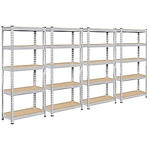 Topeakmart 4 PCS 5-Tier Utility Shelves, Metal Storage Shelves Garage Shelving Unit Adjustable Garage Storage Shelves Storage Racks Heavy Duty Shed Shelving- Silver, 27.5 x 12 x 60 Inch