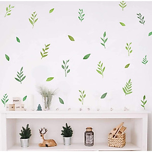 IKEYU Green Leaf Wall Decals Watercolor Leaves Wall Stickers Small Green Leaves Wall Decal Fresh Leaf Wall Sticker for Nursery Bedroom Living Room