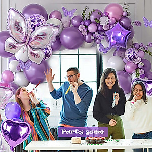 purple butterfly balloon arch kit, 167 Pieces Purple Butterfly Baby Shower Decorations, lavender balloon arch kit for Mother's Day Valentine's Day Birthday Wedding Party Decoration.