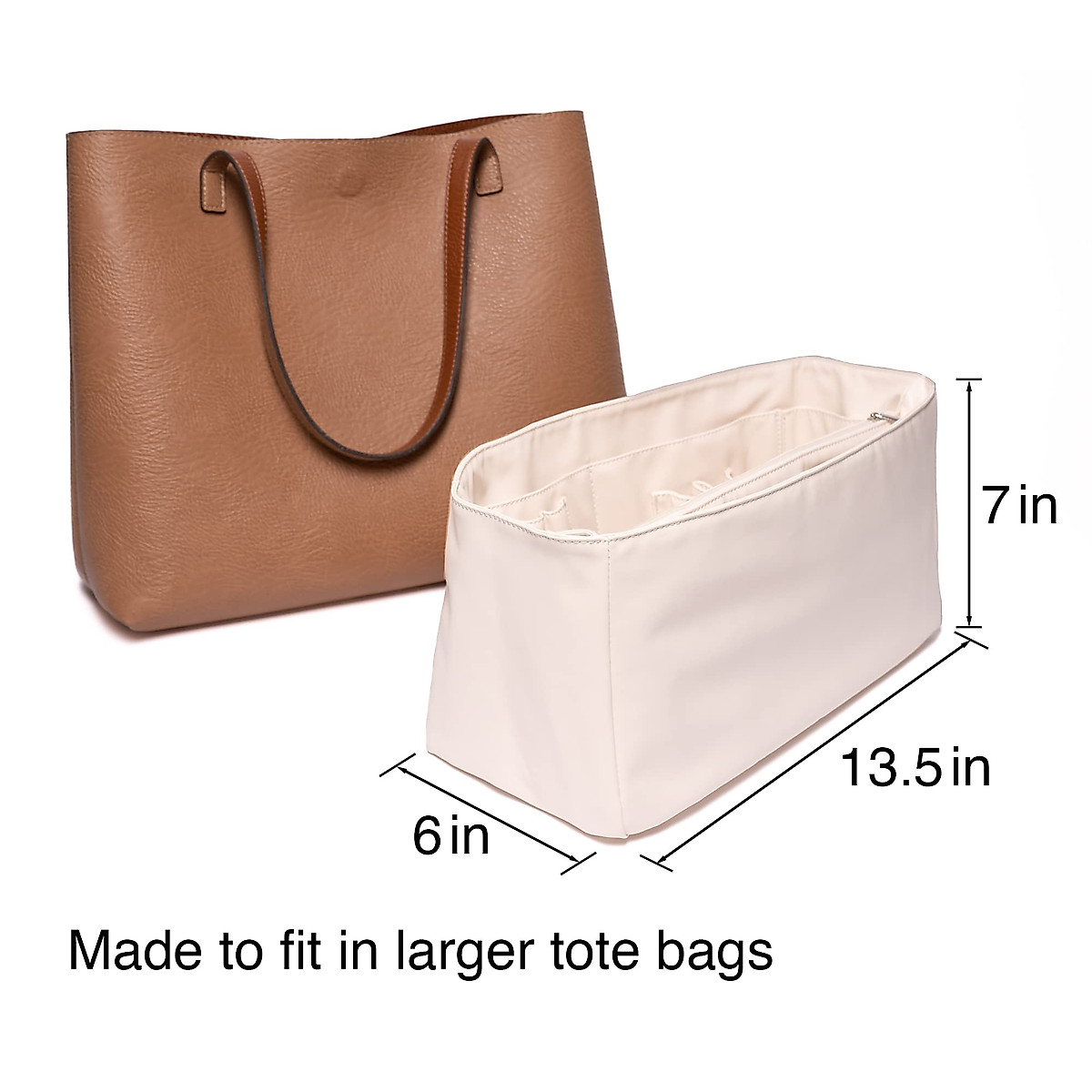 Vegan Leather Tote Bag Organizer Insert with Laptop Compartment | Bag Organizer for Tote with Many Pockets to Keep Everything in Place | Laptop Bag Organizer Insert for Work, Travel, College, More