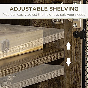 HOMCOM Farmhouse Sideboard, Buffet Cabinet with Adjustable Shelves and Wire Mesh Door, Credenza, Walnut