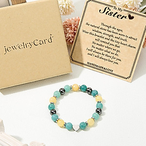 Jewelry&Card Christmas Gifts for Sister, Natural Stone Sister Bracelet, Sister Birthday Gifts for Sister Bestie Best Friend