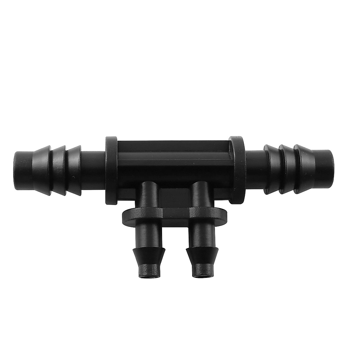 RLECS 6pcs 3/8 Inch to 1/4 Inch Greenhouse Drip Irrigation Water 4 Way Splitter for 4 mm Drip Hose Gardening Water Irrigation Fittings, Black