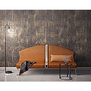 AMINAH DECO Charcoal Gold Classic Distressed Metallic Wallpaper Peel and Stick Wall Paper Texture Self Adhesive Cotact Wall Paper,20.5 in.W X 236.0 in. L