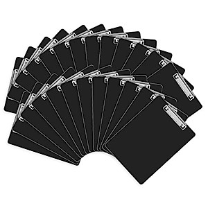 Clipboards, HERKKA 25 Pack Plastic Office Clipboards, Black Color Plastic Clipboards, Low Profile Clip Standard A4 Letter Size, Size 12.5 x 9 Inch