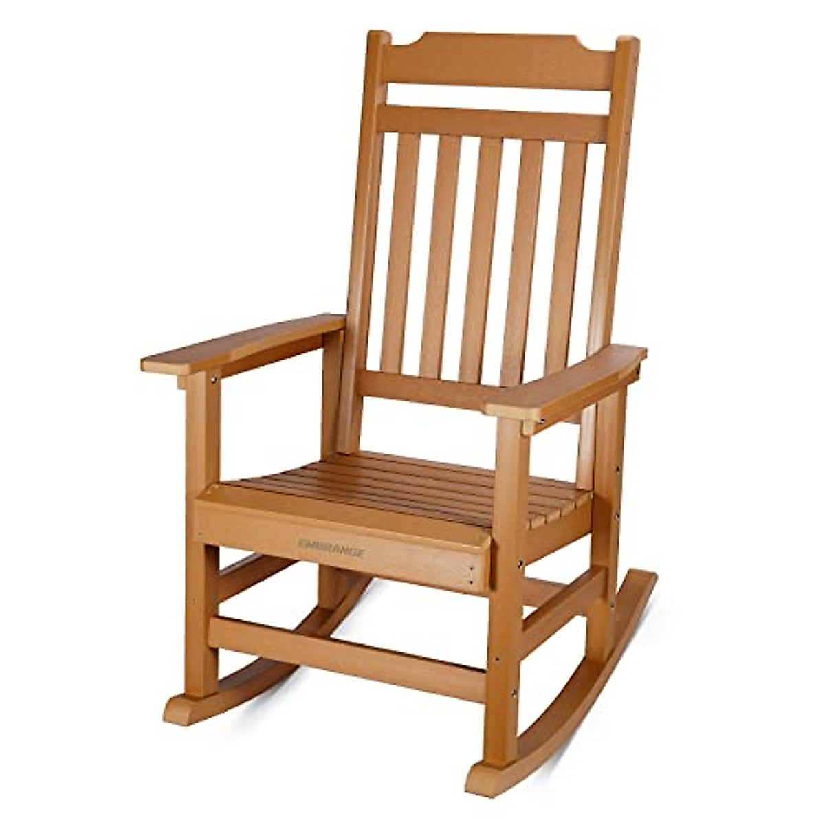 EMBRANGE Outdoor Rocking Chair with Tilting High Backrest, Weather Resistant, Fade-Resistant,Front Porch Rocker with 350 LBS Weight Capacity, Patio Rocking Chairs for Deck or Indoor, Teak