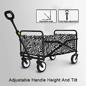 Outdoor Collapsible Wagon Zebra Fur Stripe Skin Animal Repeating Texture Black White Seamless Camping Shopping Garden Cart Heavy Duty Wagon Adjustable Portable Utility Folding Wagon with Wheels