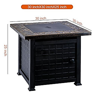 OutVue 30 inch Real Slate Propane Fire Pit Table, Gas Fire Pits for Outside Patio,50000 BTU Propane Fire Pits with Lid &Lava Rocks,Firepit for Garden,Yard