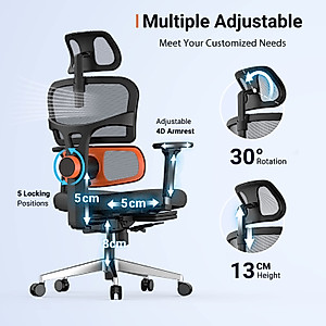 Newtral Ofiice Chair Ergonomic with Footrest -High Back Desk Chair with Fully Adaptive Lumbar Support, Adjustable Headrest, 4D Armrest, Tilt Lock, Task Chair for Office and Home