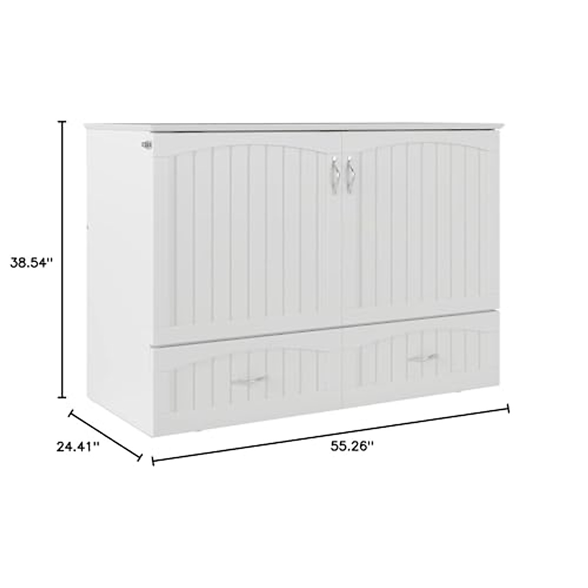 HomeStock Baroque Bonanza Murphy Bed Chest with 6 Inch Memory Foam Folding Mattress, Built-in Charging Station and Storage Drawer, Full, White