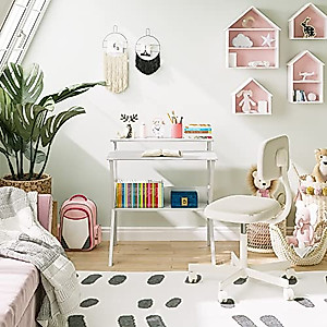 ODK Small Computer Desk, 27.5 inch Desk for Small Spaces with Storage, Compact Table with Monitor & Storage Shelves for Home Office, Modern Style Laptop Desk, Pure White