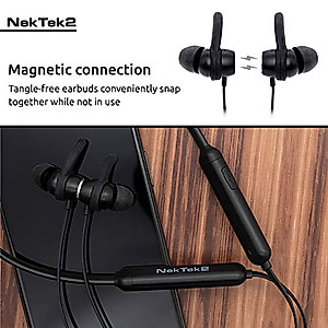 NVX NekTek2 Behind-The-Neck Bluetooth Wireless Headphones - 10 Hour Playback Time - ComfortMax Memory Foam Tips - Fast 40 Minute Charge Time - Built-in Microphone