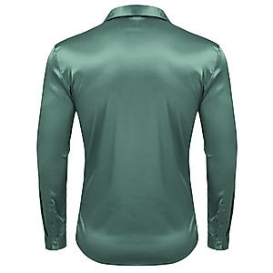 URRU Men's Luxury Shiny Silk Like Satin Dress Shirt Long Sleeve Slim Fit Casual Muscle Button Up Shirts Light Green L