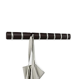 Umbra Flip Wall Mounted Floating Rack – Modern, Sleek, Space-Saving Hanger with Retractable Hooks to Hang Coats, Scarves, Purses and More, 8, Espresso