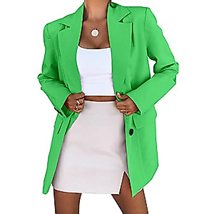 ANRABESS Women's Casual Button Long Sleeve Lapel Open Front Pad Shoulder Oversized Office Blazer Jacket Work Suit 638lvse-M Green