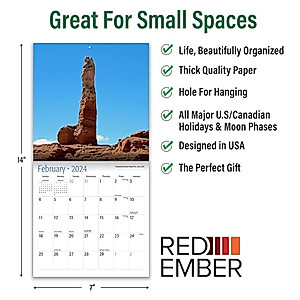 RED EMBER D'ck Pics in Nature Mini 2024 Wall Calendar 12 Month | 7" x 14" Open | Thick & Sturdy Paper | Giftable | Calendar 2024