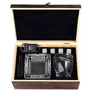 Whiskey Glass Gift Set - Bourbon Whiskey Stones Gift Set - Rocks Whisky Chilling Stones - Scotch Glassess Gift in Wooden Box - Wisky Stones Set - Burbon Gifts for Men Dad for Birthday Fathers Day