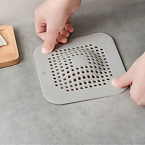 Hair Drain Catcher 4PCS, Raised Square Drain Cover with Suction Cup, Silicone Hair Catcher Hair Stopper Drain Cover for Bathroom Bathtub Kitchen