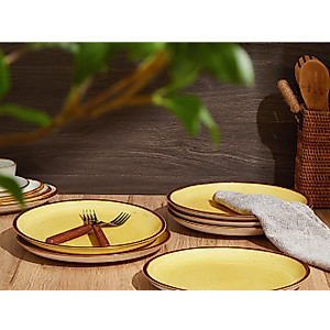 ONEMORE 10.5 inch Dinner Plates and 30 oz Pasta Bowls Bundle - Microwave, Oven and Dishwasher Safe - Yellow