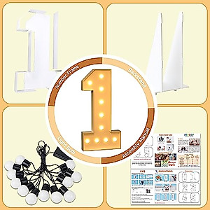 imprsv 4FT Marquee Numbers, Marquee Light Up Numbers for 1st 21st Birthday Decorations, Marquee Light up Letters Anniversary Party Decor, Mosaic Numbers for Balloons Number 1, Pre-Cut Foam Board Kit