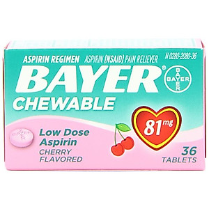 Bayer Chewable Low Dose Baby Aspirin Cherry 81 Mg 36-Count (Pack of 3)