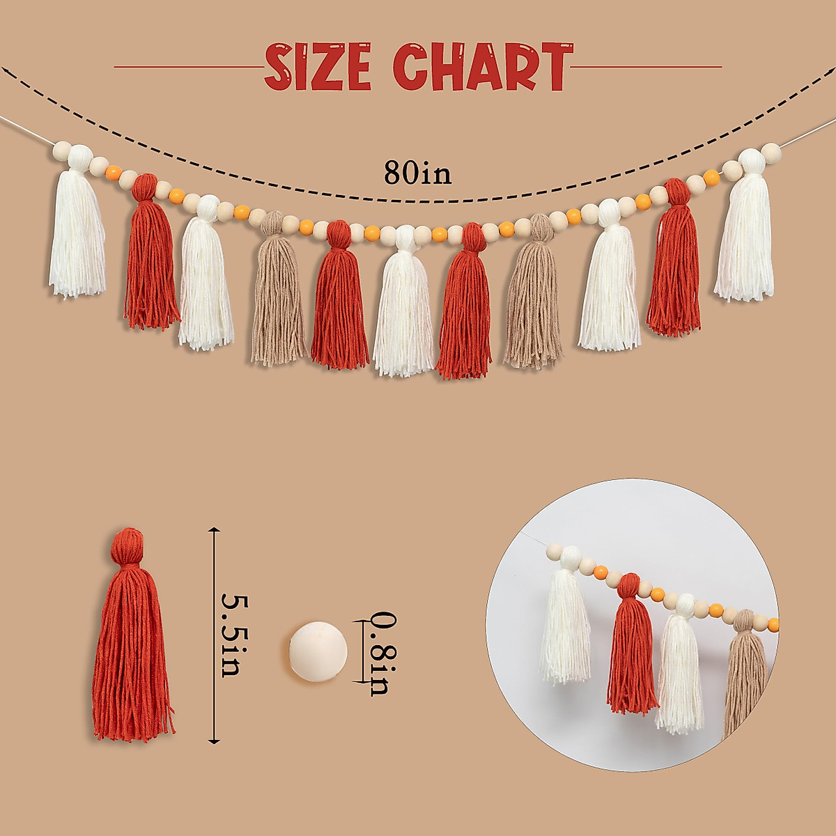 CANTLY Fall Autumn Tassel Garland - White Orange Groovy Party Decorations 1st Birthday High Chair Banner Backdrop for Baby Shower Halloween Party Decorations (Fall Autumn Tassel)