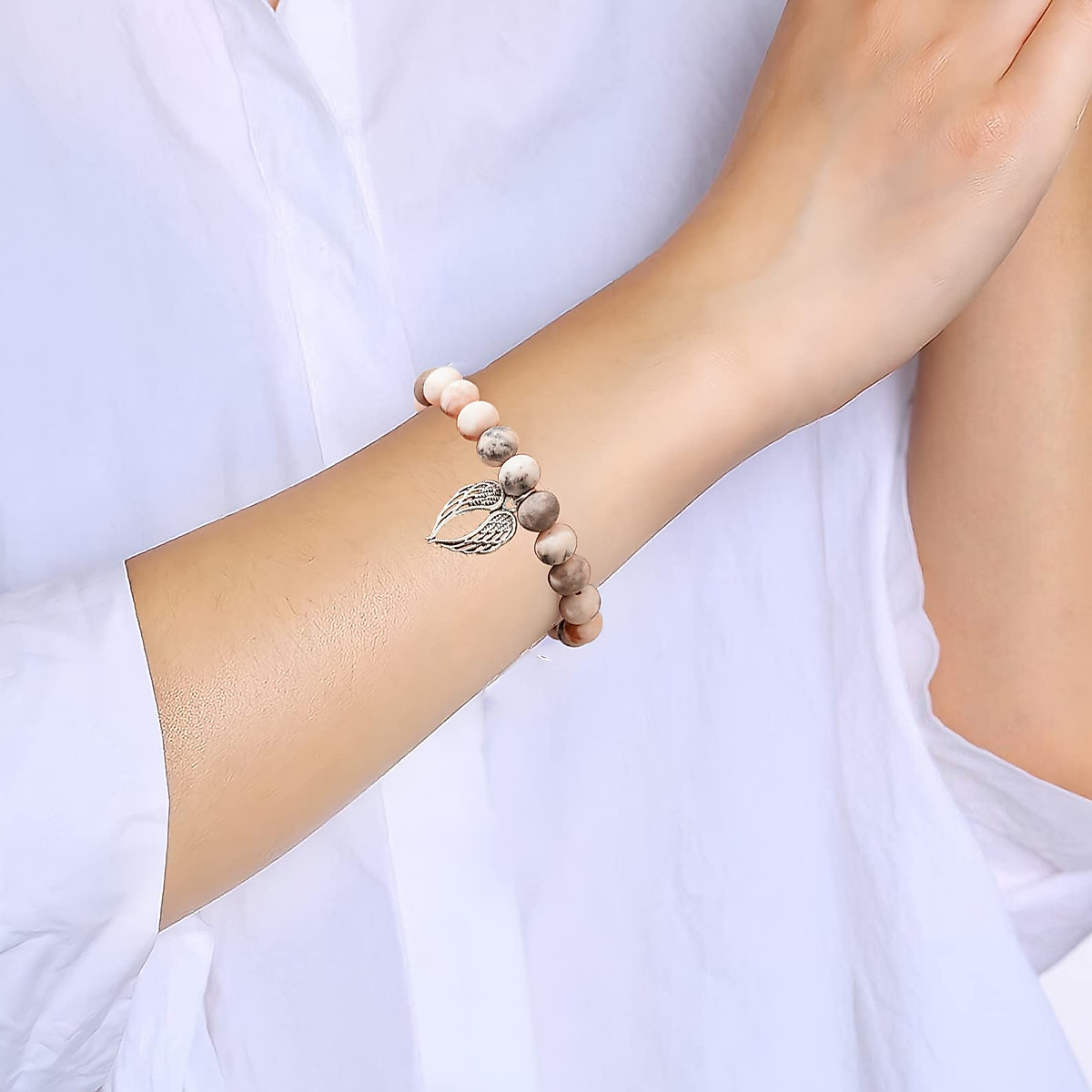 QWNHONEY Grief Gifts for Women Pink Beads Bracelet with Angle Wings Jewelry Gifts for Women Whisper I Love You to A butterfly and It Will Fly to Heaven to Deliver Your Message