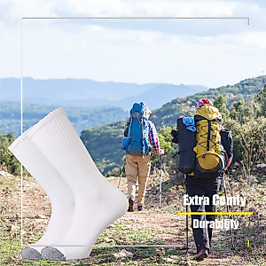 SOX TOWN Unisex Cushioned Crew Training Athletic Socks Men & Women with Combed Cotton Moisture Wicking Breathable Performance(White XL)