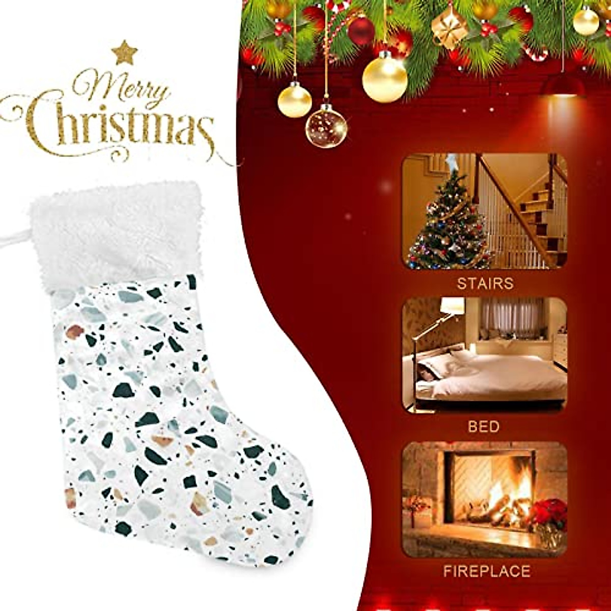 Kigai Christmas Stockings Classic Terrazzo Large Candy Stockings Stuffers Kids Cute Xmas Sock Decorations 1PC for Home Holiday Party 12" x18"