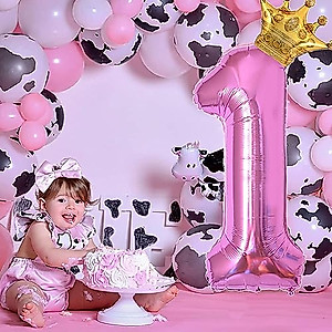 40 Inch Hot Pink Number 4 & Mini Crown Balloon for Birthday Party Decorations, 4th Birthday Party Decorations, Baby Shower Anniversary Balloons Decorations Supplies