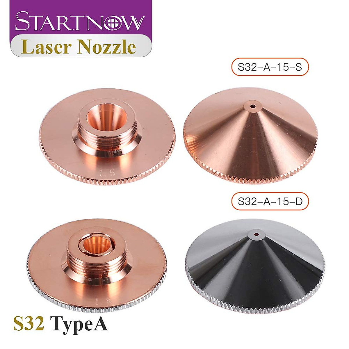 Startnow Laser Cutting Nozzle for Raytools Empower Head D32mm Fiber Laser Nozzle Double Single Layer 1.0 1.2 1.5mm (S32-A-15-D 1 PCS, Caliber 1.0mm)