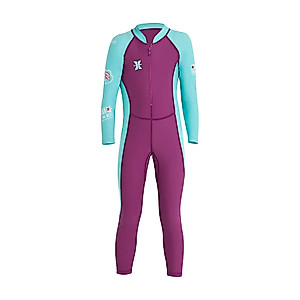 AIWUHE Kid's Full Body Swimwear Boys&Girls One Piece Swimsuit Long-Sleeve Water Sports Rash Guard UPF 50+ Sunsuit Sets 2-8Y Rose