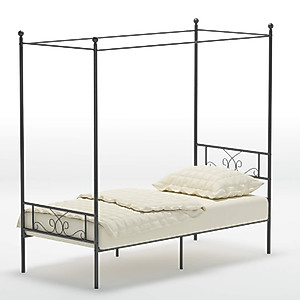 Weehom Twin Canopy Bed Frame with Headboard and Footboard, 4 Posters Metal Bed Frame, No Box Spring Needed, Mattress Foundation Platform Bed for Kids and Adults, Black