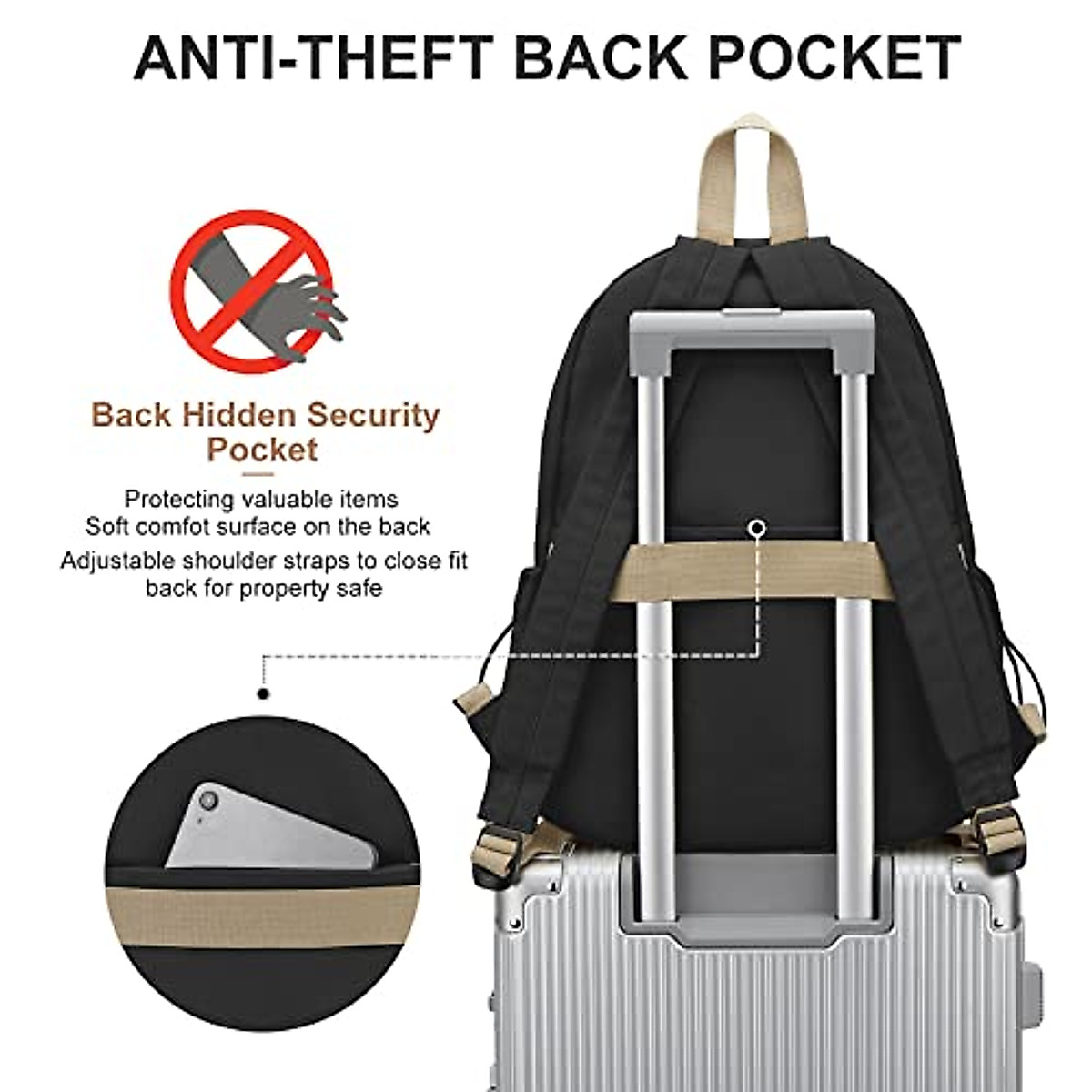 weradar Black School Backpacks For Women Men,Lightweight Casual Daypack Travel Backpacks,Aesthetic Middle School Bag,Bookbag For Teen Girls Boys,Carry On Backpack