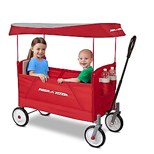 Radio Flyer 3957A EZ Wagon with Canopy, Folding Trolley for Kids, Garden and Cargo cart, Ages 1.5+, Red