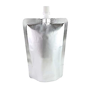 50 pcs Double-Sided Silver Aluminum Mylar Screw Cap Stand-Up Drinking Flask Pouch (8.4 oz, Double-Sided Silver)