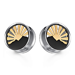 TBOSEN 2PCS Sunrise Style Plugs and Tunnels for Ears Stainless Steel Ear Gauges Piercing Hangers Expander Stretchers 0g-1'' in 8mm-25mm
