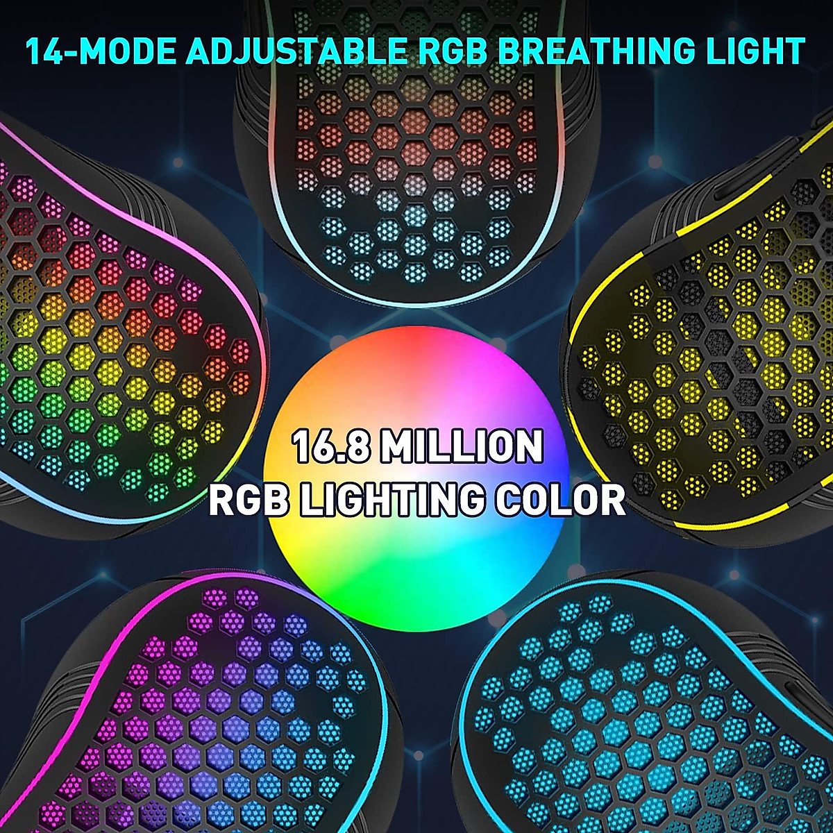 VEGCOO Honeycomb Wired Gaming Mouse, Ergonomic and Lightweight Computer Mouse with 6 Level DPI, Colorful Led Lights, 6 Programmable Buttons Gaming Wired Mice for Windows PC & Laptop Gamers (C32 Black)
