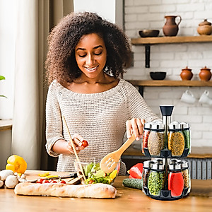 Spice Organizer - Spice Rack Organizer for Cabinet, Seasoning Organizer includes 12 Empty Jars + Labels. Rotating Spice Rack - Compact Herb and Spices Organizer to Fit Cabinets or Countertops
