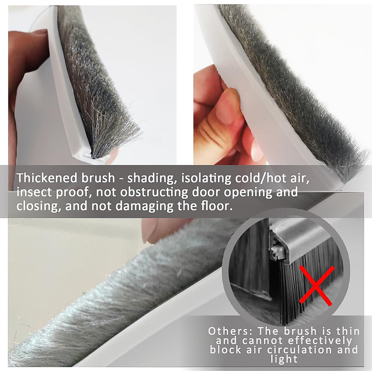 Door Sweep for Bottom of Door, Adhesive Silicone Rubber Door Sweep with Brush, 39" Adjustable Door Draft Stopper - White