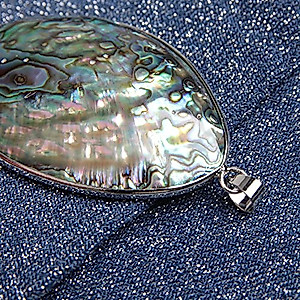 Acxico 1Pcs Gorgeous Huge Oval Cut Natural Abalone Shell Gemstone Silver Necklace Pendants