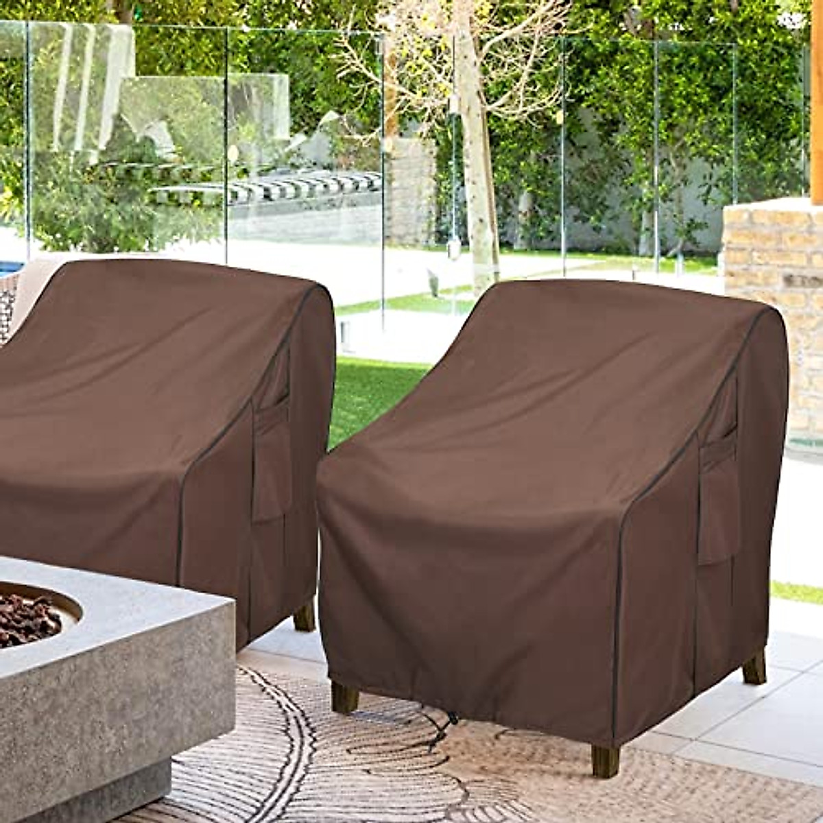BRIVIC Patio Furniture Covers Waterproof for Chair, Outdoor Lawn Chair Covers Fits up to 32W x 37D x 36H inches(2Pack), Brown
