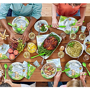 Piooluialy Winnie Baby Shower Pooh Decorations - Classic Winnie Baby Pooh Party Supplies Include Dinner Plates, Cups, Napkins, Cutlery, Winnie Welcome Baby Birthday Party Supplies | 24 Guests