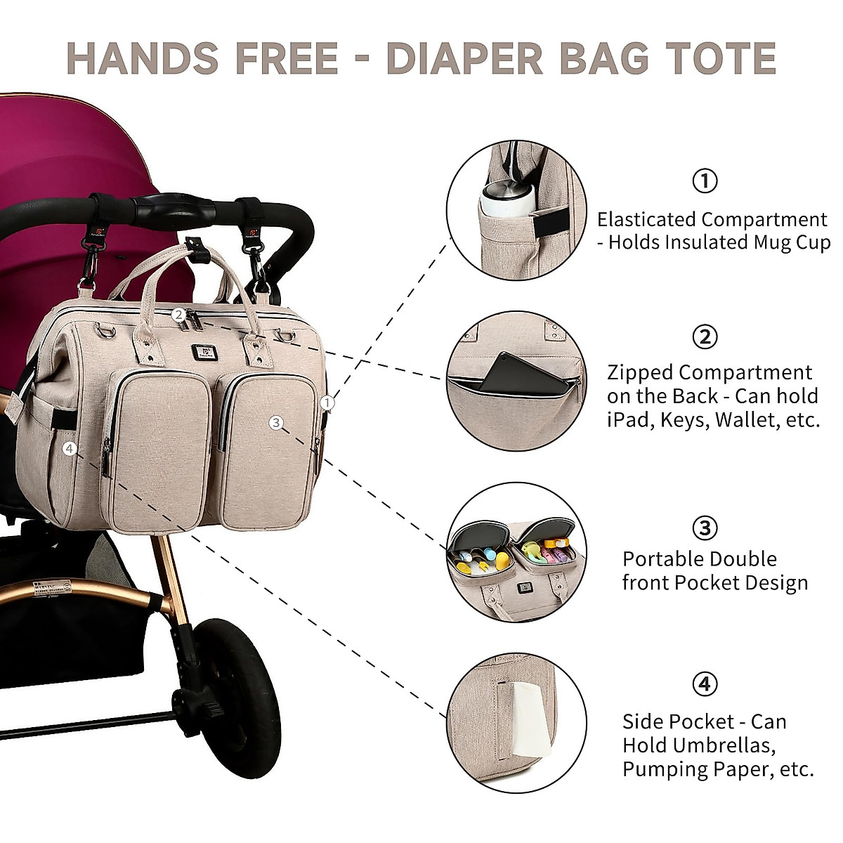 Pomelo Best Multifunctional Diaper Bag Totes with Changing Pad & Stroller Straps, Large Portable Newborn Baby Bags, Unisex and Stylish Travel Diaper Backpacks for Mom and Dad, Black