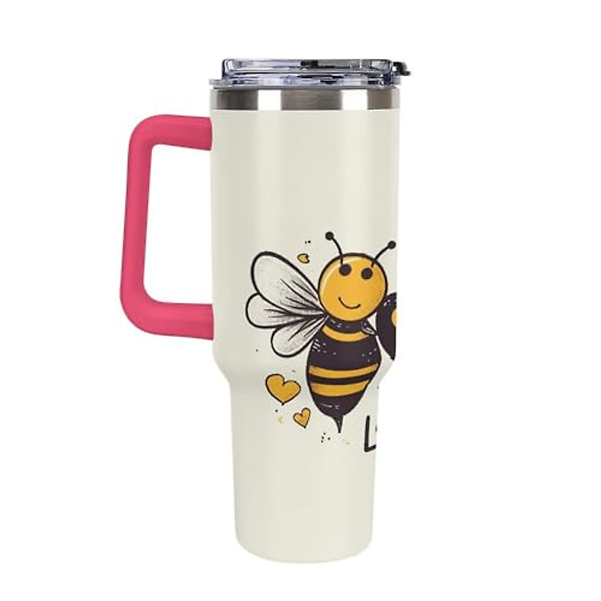FHENMSA 40 Oz Insulated Coffee Mug Tumbler with Handle,Bee Love Honey Print Insulated Tumbler,Stainless Steel Travel Mug with Lid And Straw
