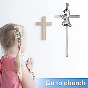 Wall Cross Baptism Gifts Baptism 1st Holy Communion Christening Decoration Silver Baby Wall Cross Baptism Gifts for Girl Baptism, Baby Shower, Birthday, Silver Cross with Praying Girl